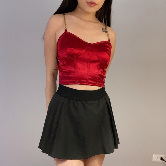 Tops | Satin Red Dressy Party Crop Top Gold Chain Straps | Poshmark